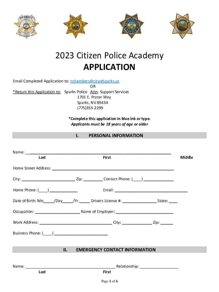 Fillable Online Citizen Academy Application 2023 - Reno Police ...