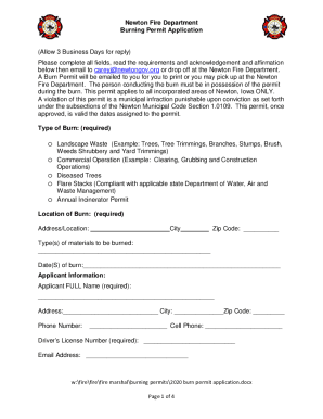Fillable Online Newton Fire Department Burning Permit Application ...