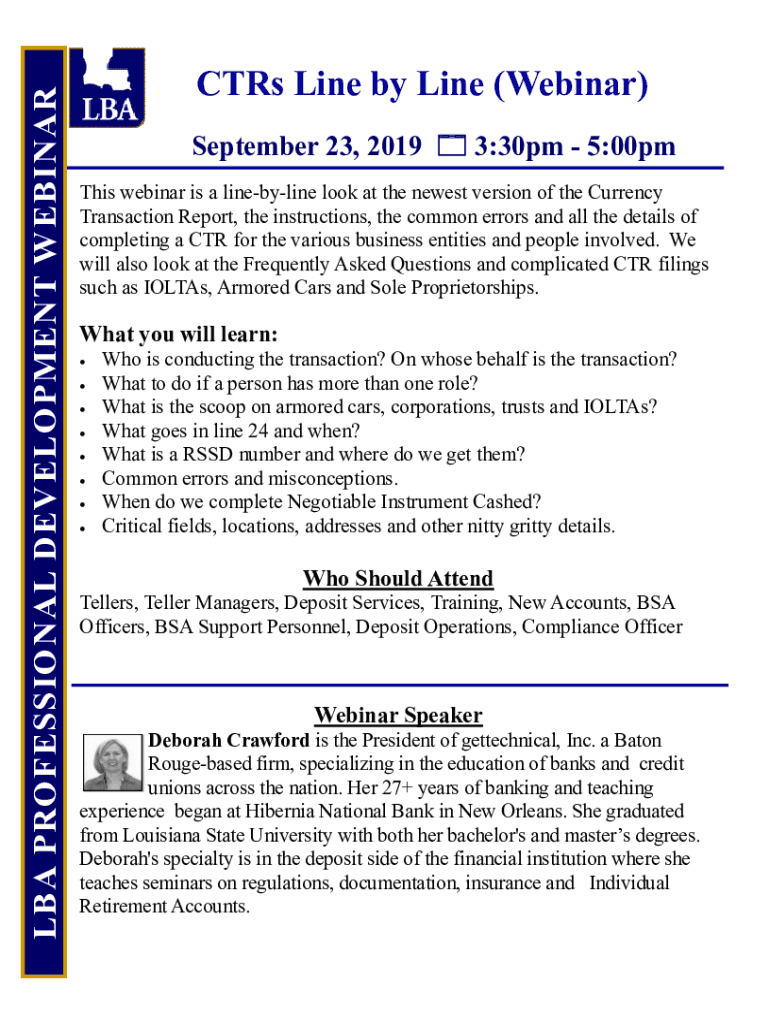 Fillable Online The Currency Transaction Report: Line by Linehr webinar Fax Email Print - pdfFiller