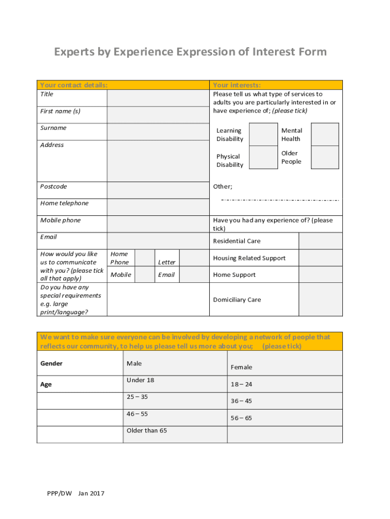 Fillable Online Experts by Experience expression of interest form Fax Email Print - pdfFiller