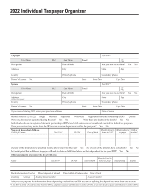 Fillable Online 2022 Individual Income Tax Return OrganizerForm 1040 ...
