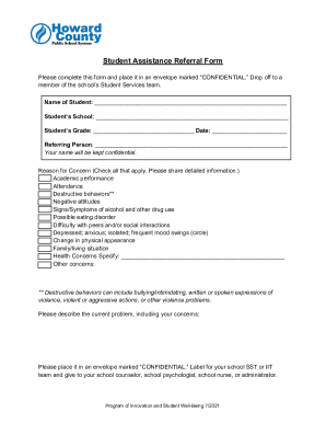 Fillable Online Student Assistance Referral Form - HCPSS Fax Email ...
