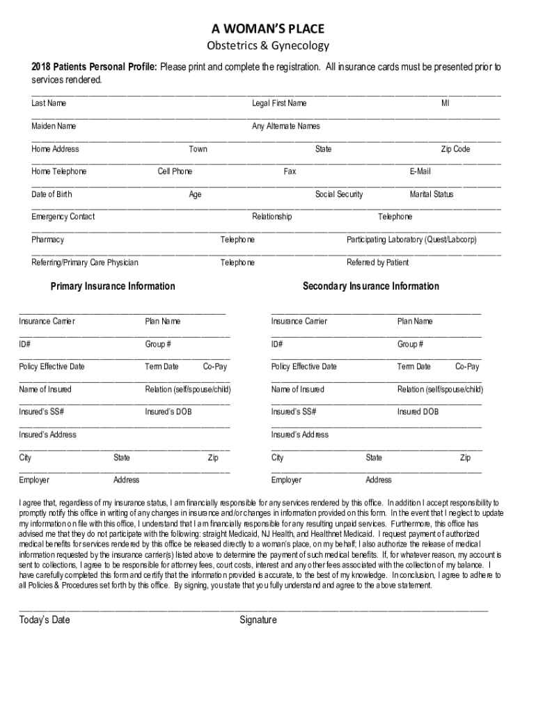 Fillable Online St. Luke's OB/GYN - A Woman's Place Fax Email Print ...