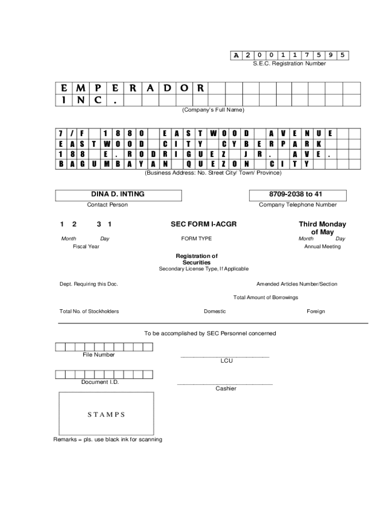 Fillable Online SEC FORMI-ACGR INTEGRATED ANNUAL ... - Emperador Brandy Fax Email Print - pdfFiller