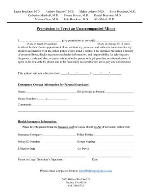 Fillable Online Permission to Treat an Unaccompanied Minor Fax Email ...