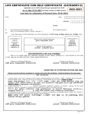Fillable Online LIFE CERTIFICATE CUM SELF CERTIFICATE (CATEGORY-2) Fax ...