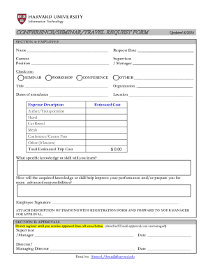 Fillable Online Training/Conferences/Seminars Request. Travel Request ...