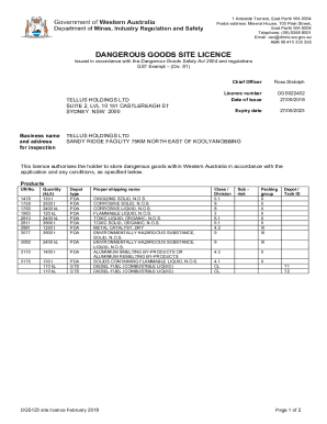 Fillable Online Dangerous goods site licence. review of licence form as ...