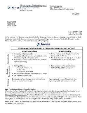 Fillable Online Sample Notice - Name Change to Davies Life and Health ...
