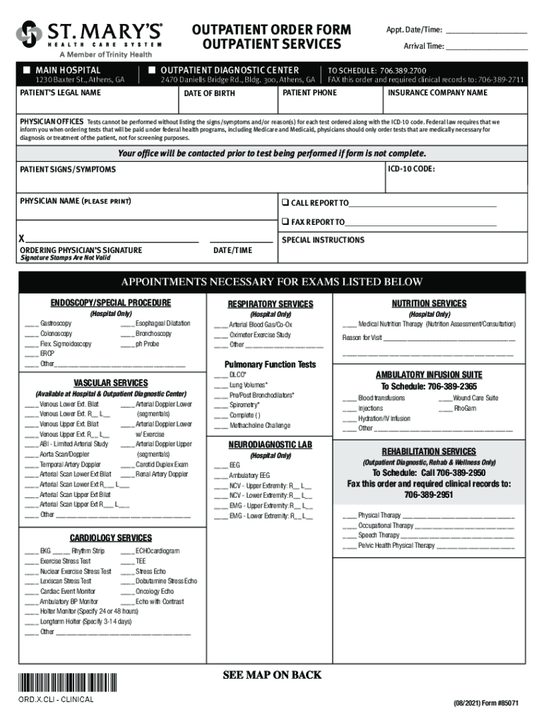 Fillable Online OUTPATIENT ORDER FORM OUTPATIENT SERVICES Fax Email ...