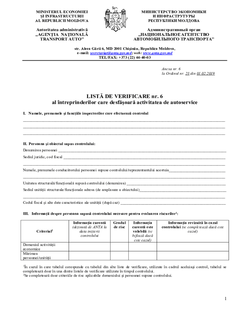 Fillable Online anta gov Lista de verificare nr. 6 (Anexa nr. 6 ).doc Fax Email Print - pdfFiller