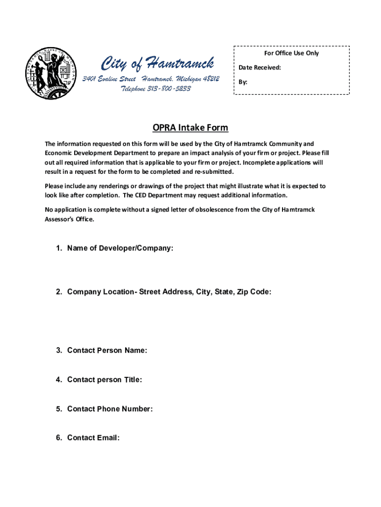 Fillable Online OPRA Intake Form Fax Email Print - pdfFiller