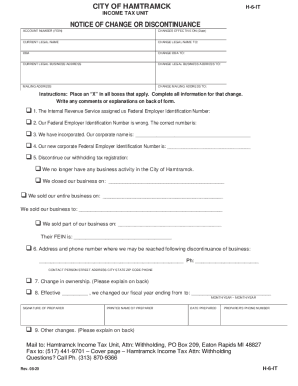Fillable Online notice of change or discontinuance - City of Hamtramck ...