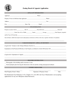 Fillable Online ZONING BOARD OF APPEALS APPLICATION FORM AND ... Fax ...