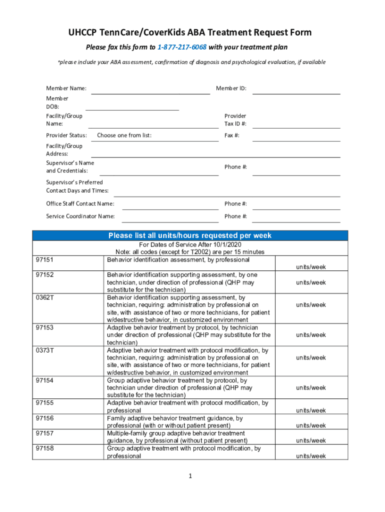 Fillable Online TennCare/CoverKids ABA Initial Assessment Request Form ...