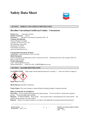 Fillable Online Havoline Conventional Concentrate - Safety Data Sheet ...