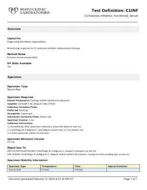 Fillable Online C-1-Esterase Inhibitor Panel - ARUP Lab Test Directory ...