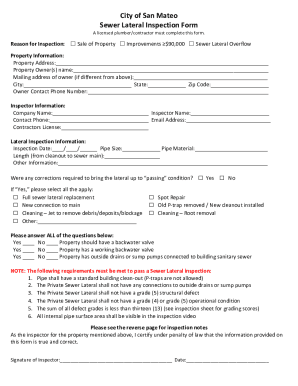 Fillable Online City of San Mateo Sewer Lateral Inspection Form Fax ...