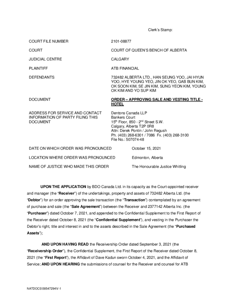 Fillable Online Clerk's stamp - BDO Canada Fax Email Print - pdfFiller