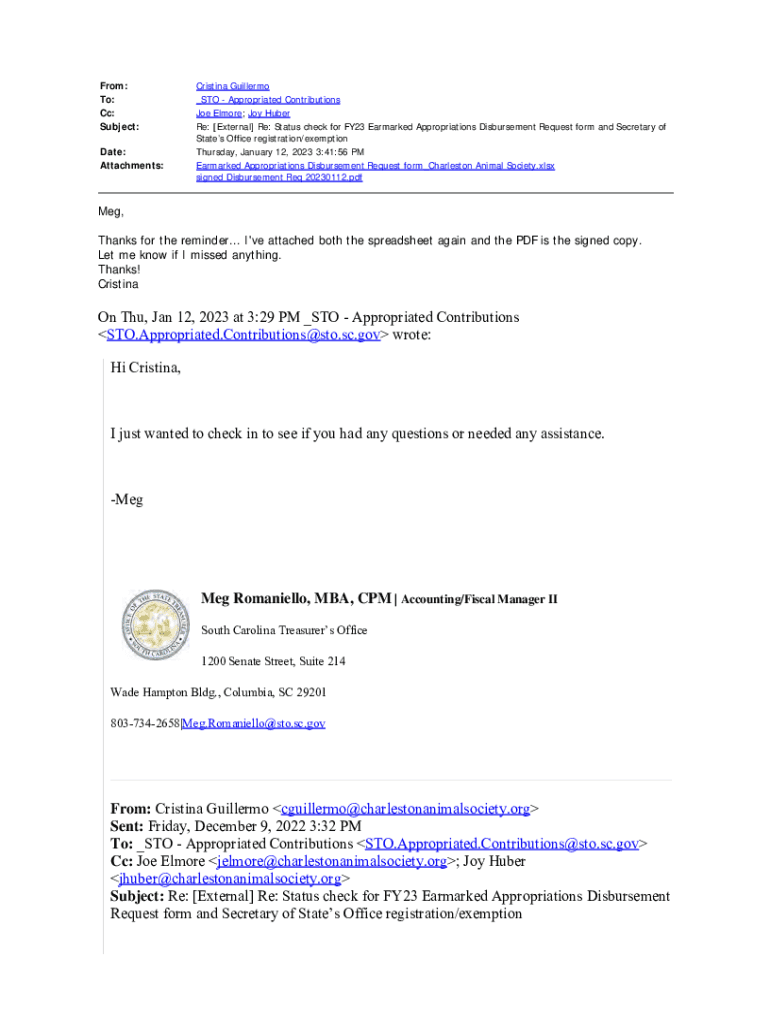 Fillable Online treasurer sc Joe Elmore; Joy Huber Fax Email Print ...