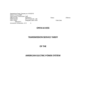 Fillable Online OPEN ACCESS TRANSMISSION SERVICE TARIFF OF ... Fax ...