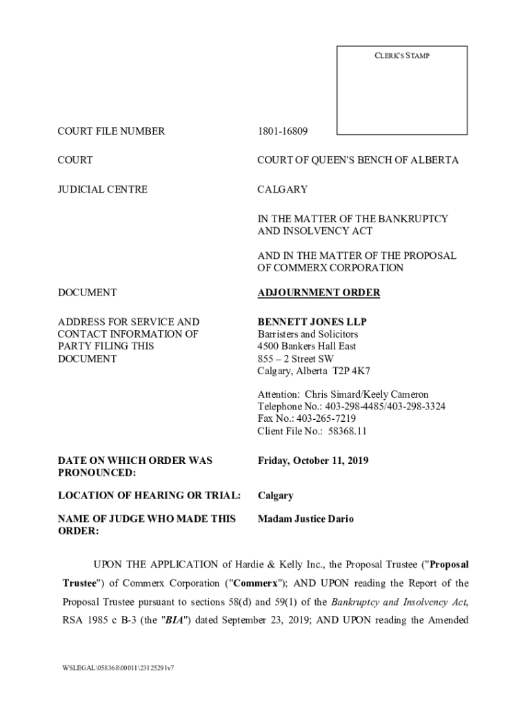 Fillable Online Clerk's stamp: COURT FILE NUMBER 24-2878531 COURT ... Fax Email Print - pdfFiller