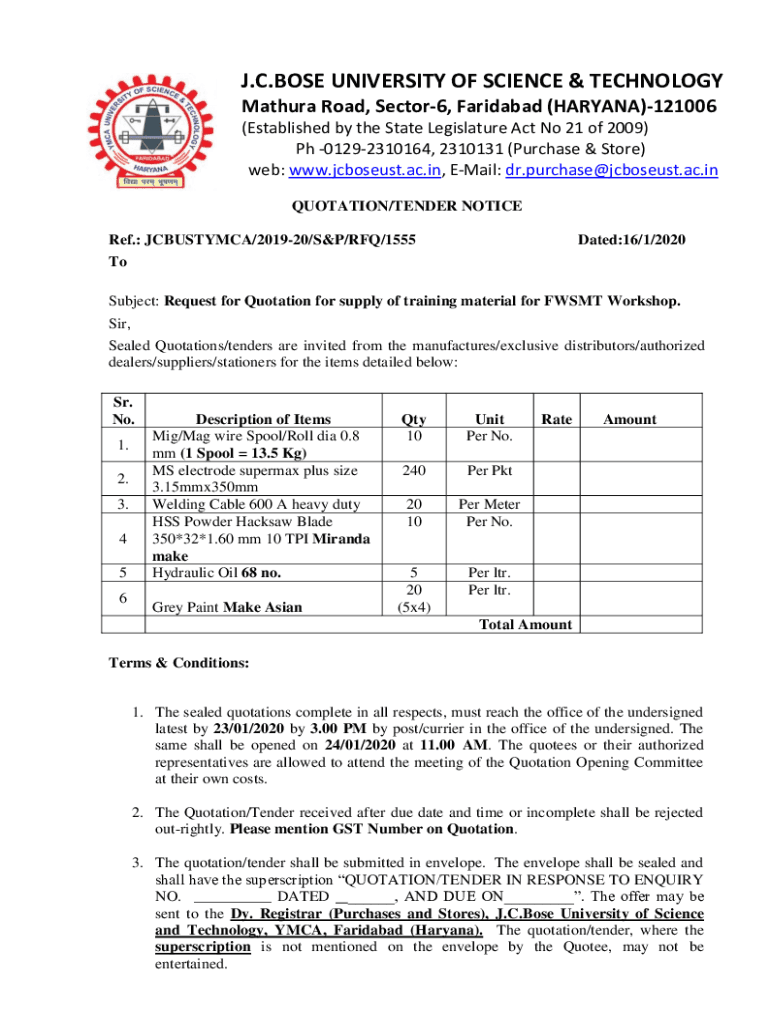 Fillable Online JC Bose University of Science and Technology, YMCA Fax Email Print - pdfFiller