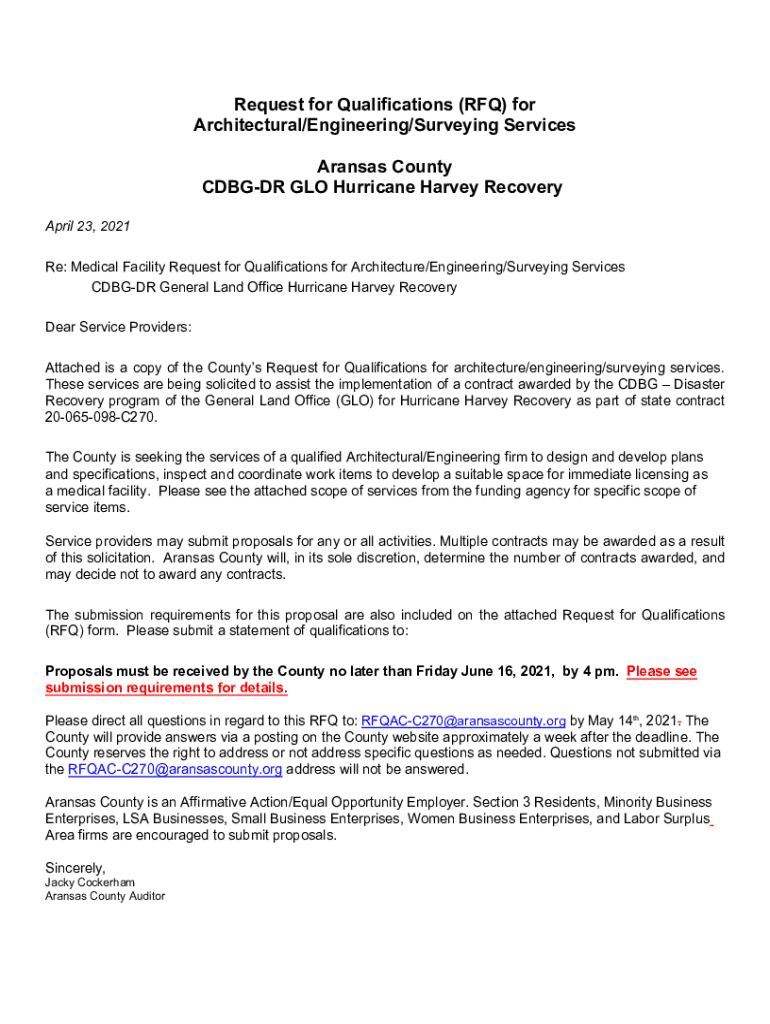 Fillable Online Request for Qualifications (RFQ) for Architectural/Engineering ... Fax Email ...