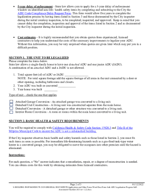 Fillable Online Safe ADU Legalization Program Self-Assessment Checklist ...