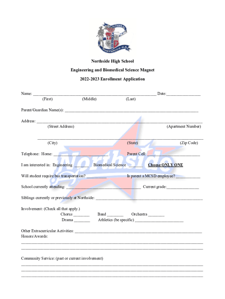 Fillable Online sites muscogee k12 ga ENROLLMENT FORM 2017 - North Side ...