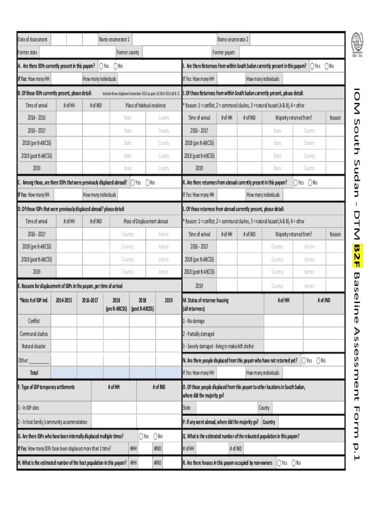 Fillable Online IOM South Sudan - DTM B2F Baseline Assessm ent Form p.1 Fax Email Print - pdfFiller
