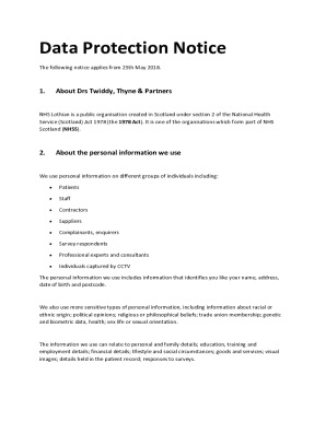 Fillable Online Data Protection Notice - Stockbridge Health Centre Fax ...