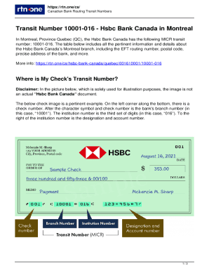 Fillable Online Hsbc Bank Canada in QuebecRouting and Transit Numbers ...