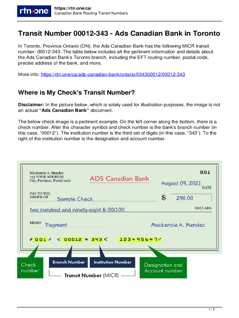 Fillable Online Ads Canadian Bank Routing Numbers and Transit (Branch ...