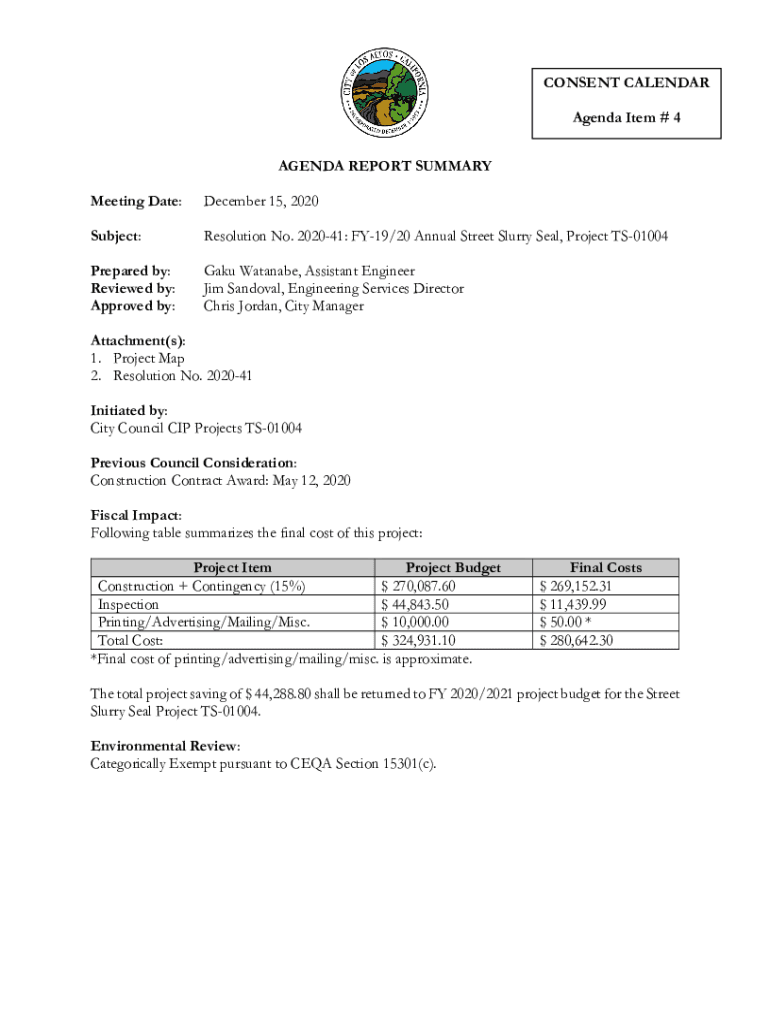 Fillable Online 2020-41: FY-19/20 Annual Street Slurry Seal, Project TS-01004 Fax Email Print ...