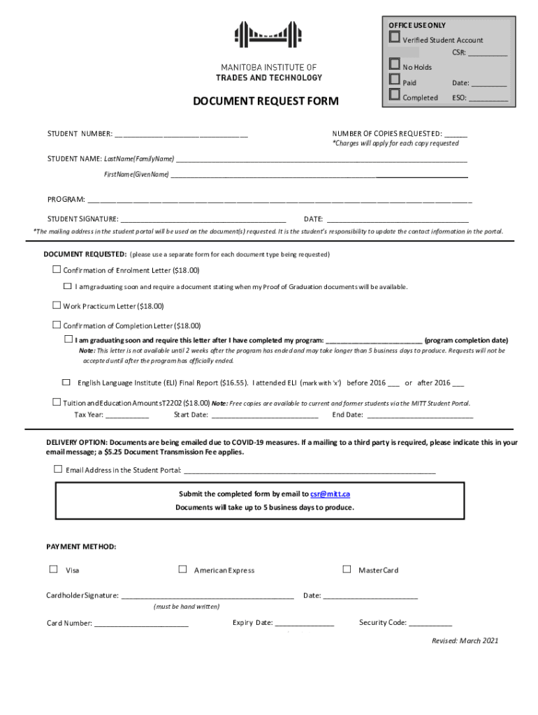 Fillable Online Document Request Form updated March 24.1 Fax Email Print - pdfFiller