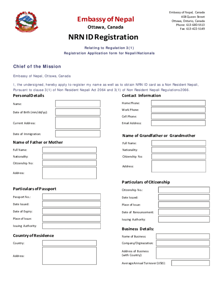 Fillable Online NRN ID Registration Form Fax Email Print - pdfFiller