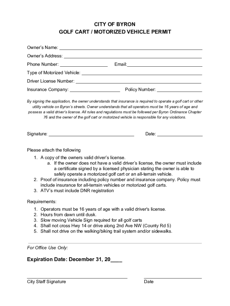 Fillable Online Golf Cart / Low Speed Vehicle Permit Application Fax ...