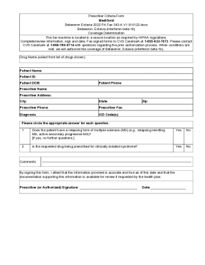 Fillable Online Prior Authorization Criteria Form Multiple Sclerosis Beta ... Fax Email Print ...