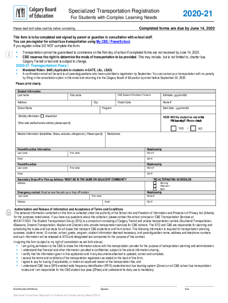 Fillable Online Specialized Transportation Registration For Students ...