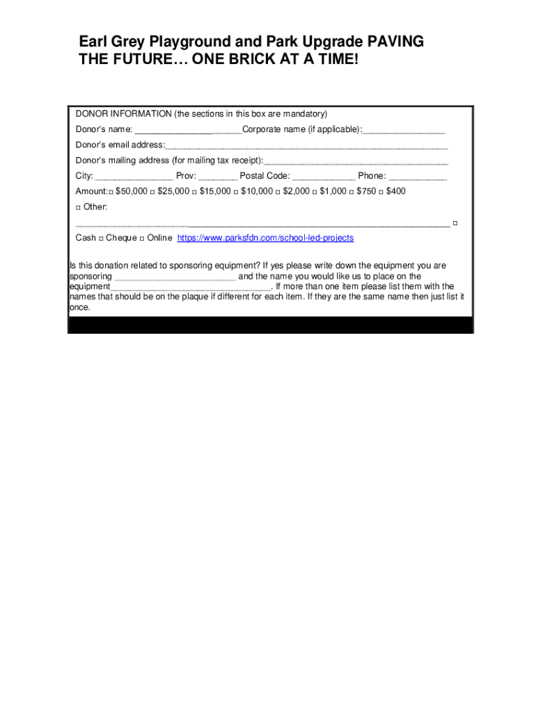 Fillable Online One Brick at a Time Pledge Form. School playground and park upgrade project Fax ...
