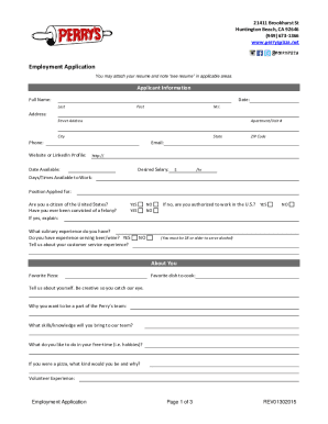 Fillable Online Employment Application - Perry's Pizza Fax Email Print ...