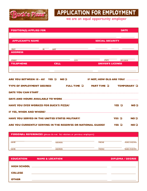 Fillable Online Buck's Pizza - Employment Application Fax Email Print ...