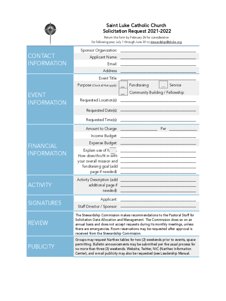 Fillable Online Solicitation Request - St. Luke Catholic Parish Fax ...