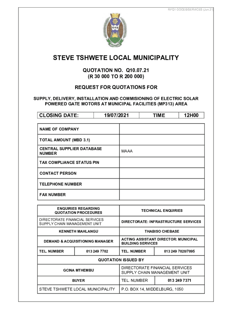 Fillable Online Request for Quotation (RFQ) - CSIR Fax Email Print ...