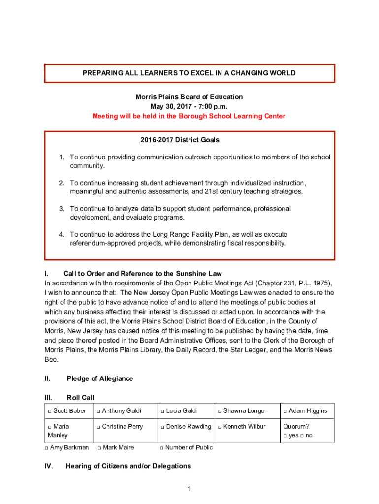Fillable Online madison board of education - Harding Township School ...