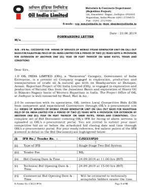 Fillable Online Date : 23.08.2019 FORWARDING LETTER M ... - Oil India ...