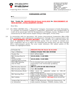 Fillable Online M/s FORWARDING LETTER Sub: Tender No ... - Oil India ...