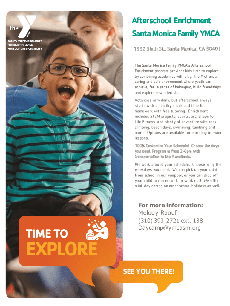 Fillable Online After School Enrichment - Santa Monica Family YMCA Fax Email Print - pdfFiller