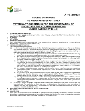 Fillable Online veterinary conditions for the importation of dogs/cats ...